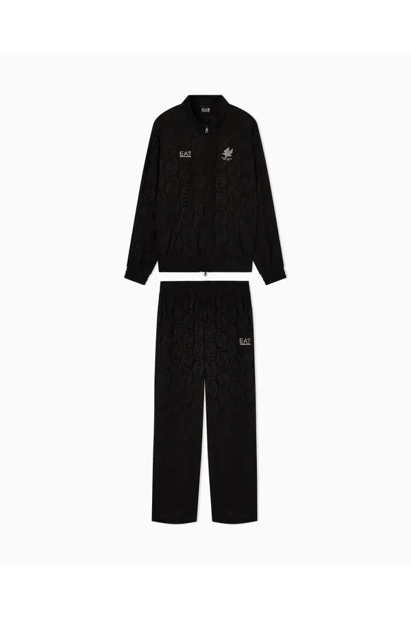 Emporio Armani Soccer Tracksuit In Jacquard Viscose - Black