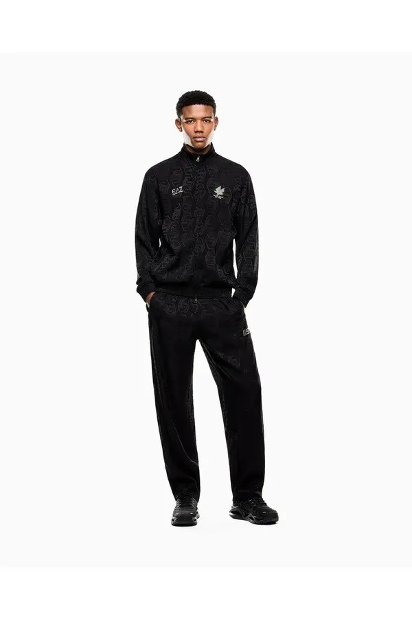 Emporio Armani Soccer Tracksuit In Jacquard Viscose - Black