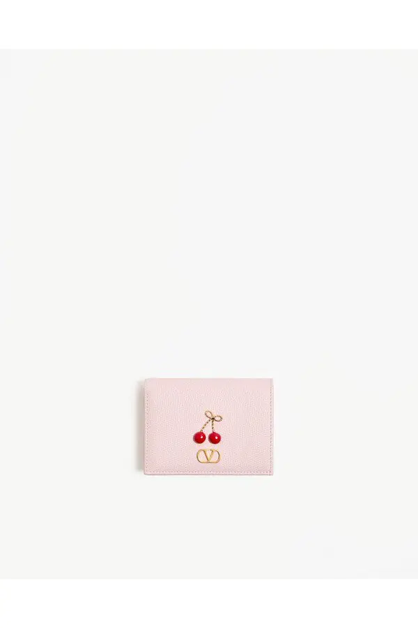 Valentino Garavani Cherryfic Wallet In Grainy Calfskin - Red