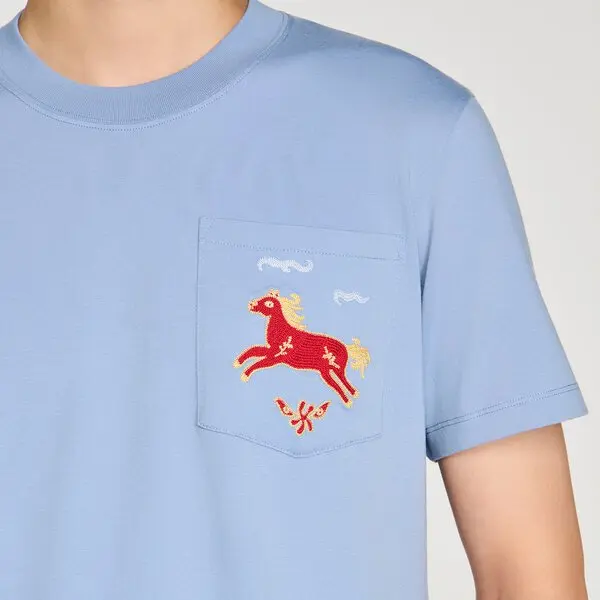 Sandro Embroidered Horse Cotton T-shirt - Sky Blue