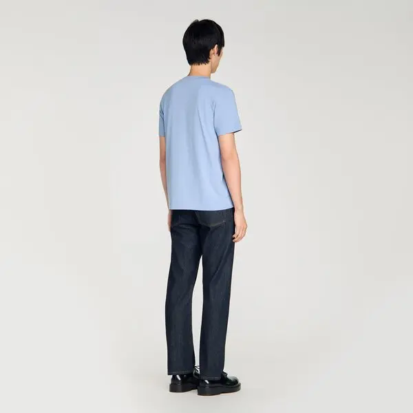 Sandro Embroidered Horse Cotton T-shirt - Sky Blue