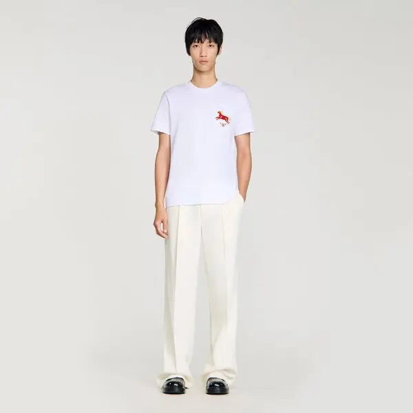 Sandro Embroidered Horse Cotton T-shirt - White