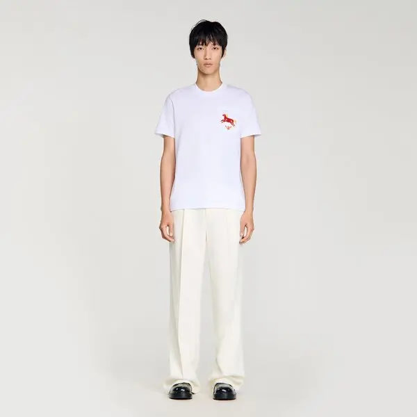 Sandro Embroidered Horse Cotton T-shirt - White