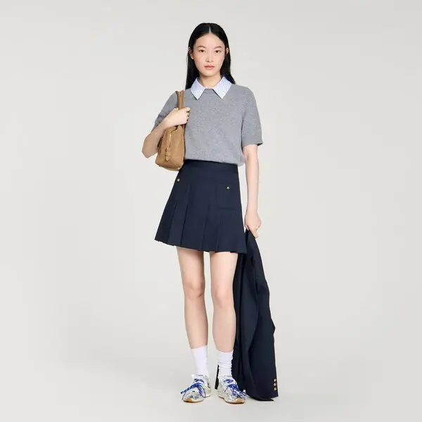 Sandro Fine Knit Wool Sweater With Detachable Collar