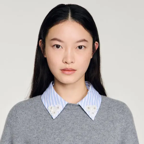 Sandro Fine Knit Wool Sweater With Detachable Collar