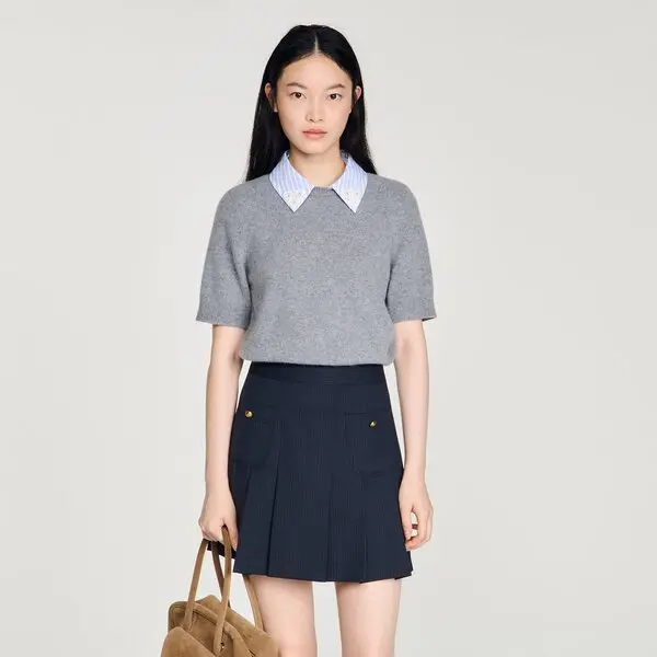 Sandro Fine Knit Wool Sweater With Detachable Collar