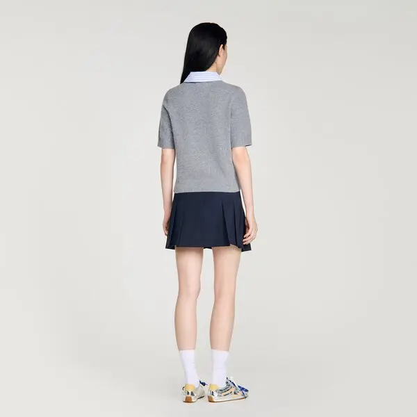 Sandro Fine Knit Wool Sweater With Detachable Collar