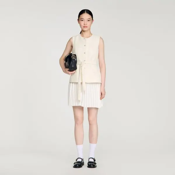 Sandro Two-material Mini Dress - Ecru