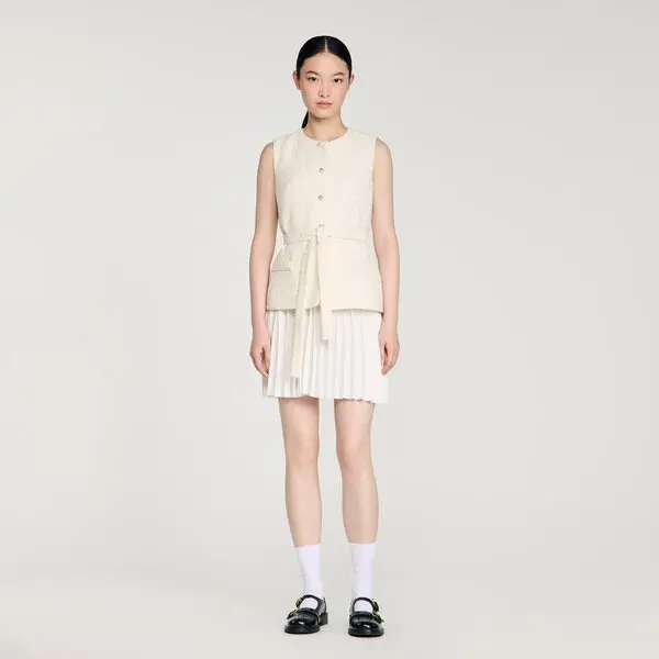 Sandro Two-material Mini Dress - Ecru