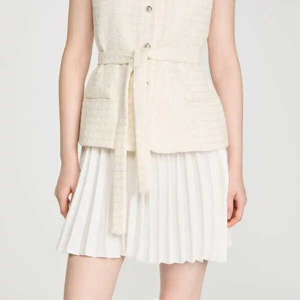 Sandro Two-material Mini Dress - Ecru