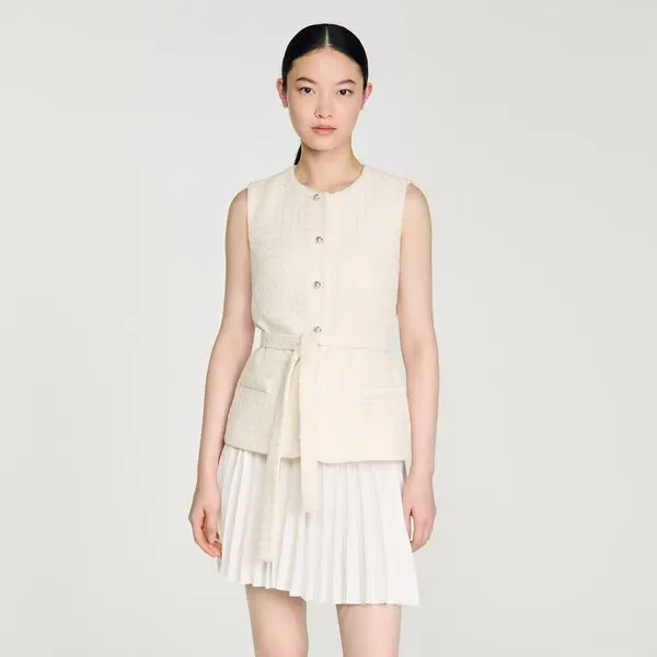 Sandro Two-material Mini Dress - Ecru