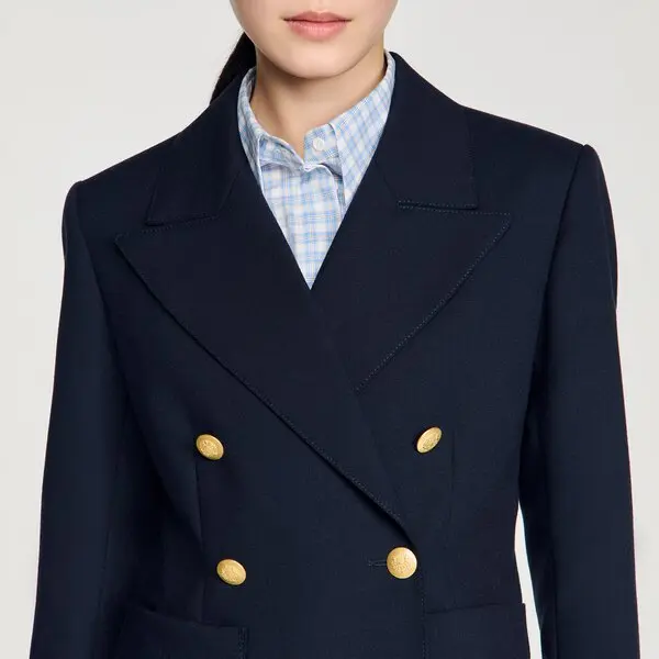 Sandro Slim-fit Wool Suit Jacket - Navy Blue