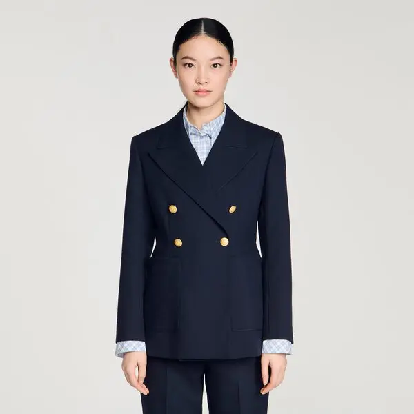 Sandro Slim-fit Wool Suit Jacket - Navy Blue