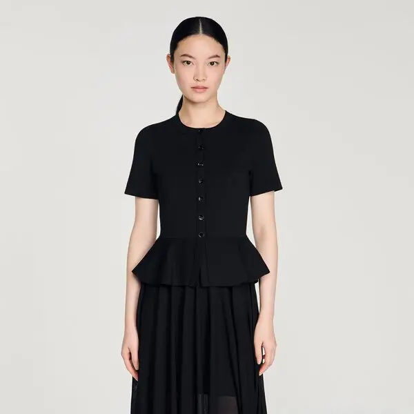 Sandro Fitted 2-In-1 Knit Maxi Dress With Peplum Waist In Black |  Editorialist