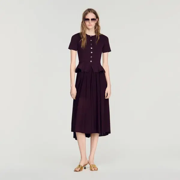 Sandro Peplum Knit Maxi Dress - Bordeaux
