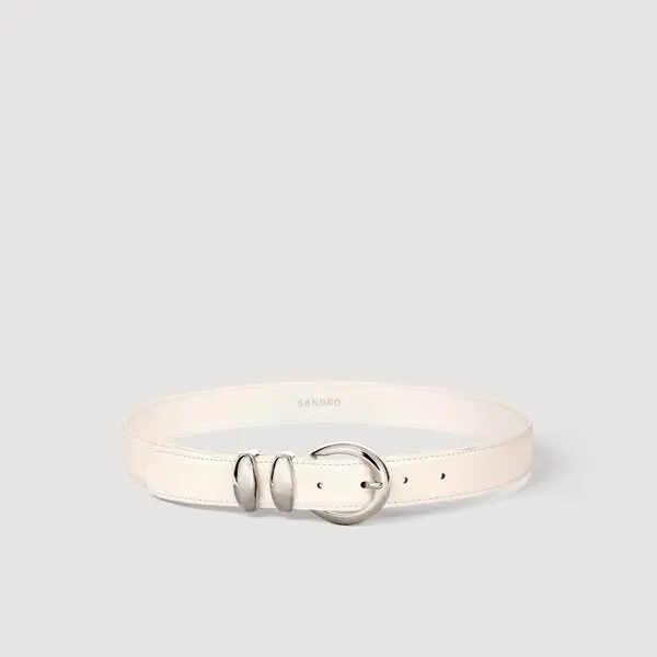 Sandro Smooth Leather Belt With Metal Buckle - White