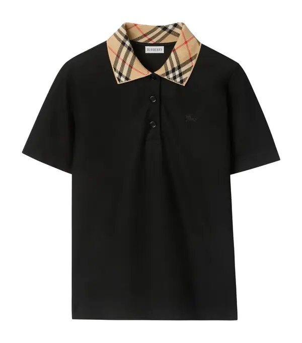 Burberry Cotton Check-collar Polo Shirt - Black