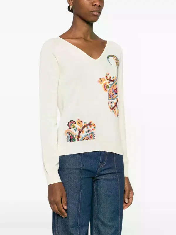 Etro Paisley Motif Long-sleeved V-neck Knit Top