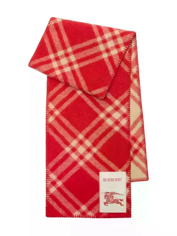 Burberry Check Wool Scarf - Red
