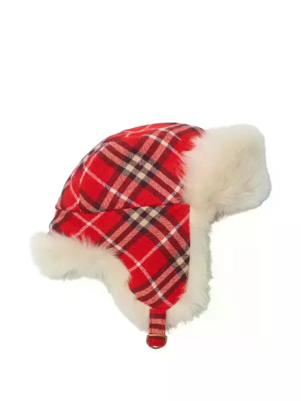 Burberry Checked Wool Trapper Hat - Red