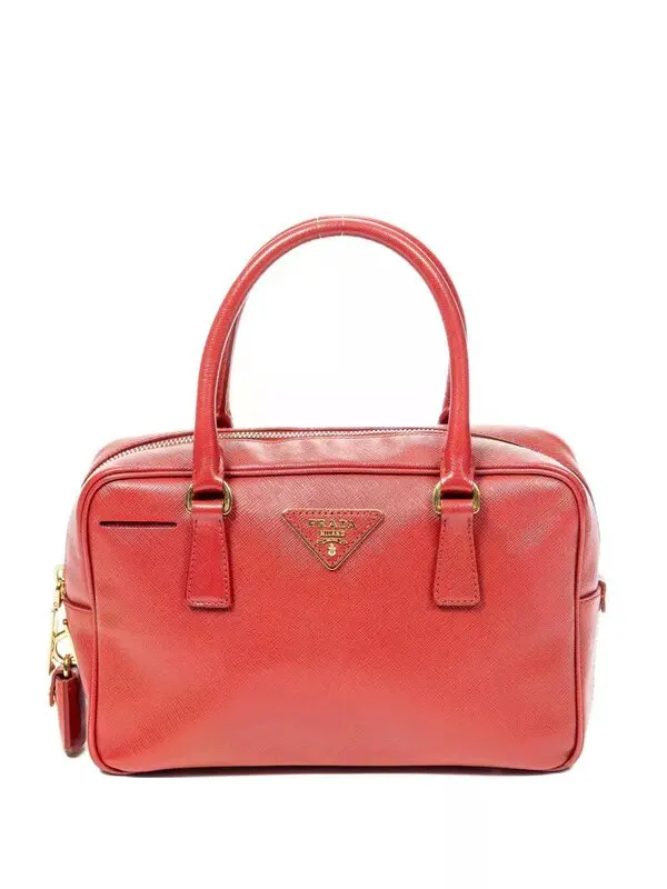 Prada Triangle Logo Tote Bag - Red