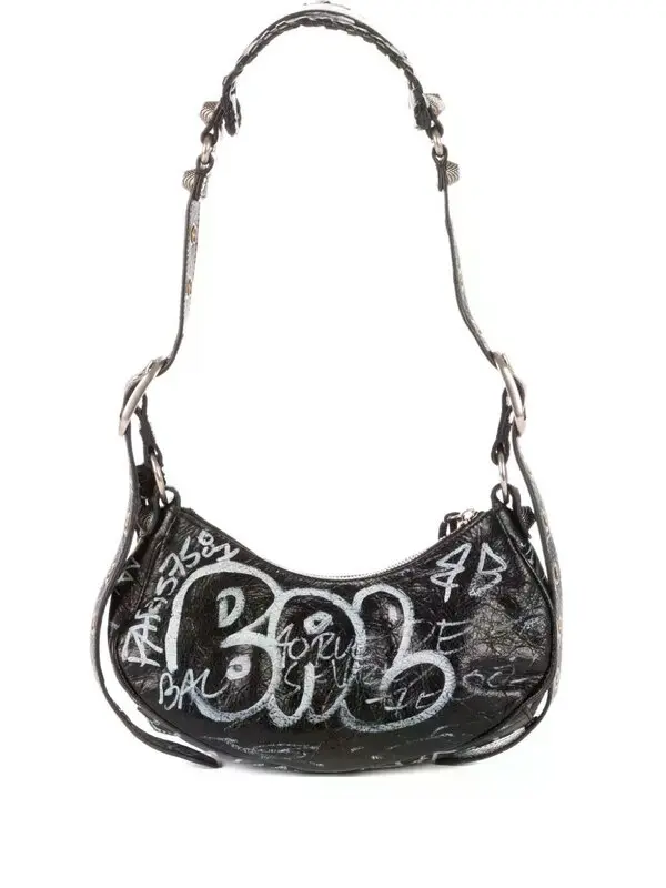 Balenciaga Graffiti-print Shoulder Bag - Black