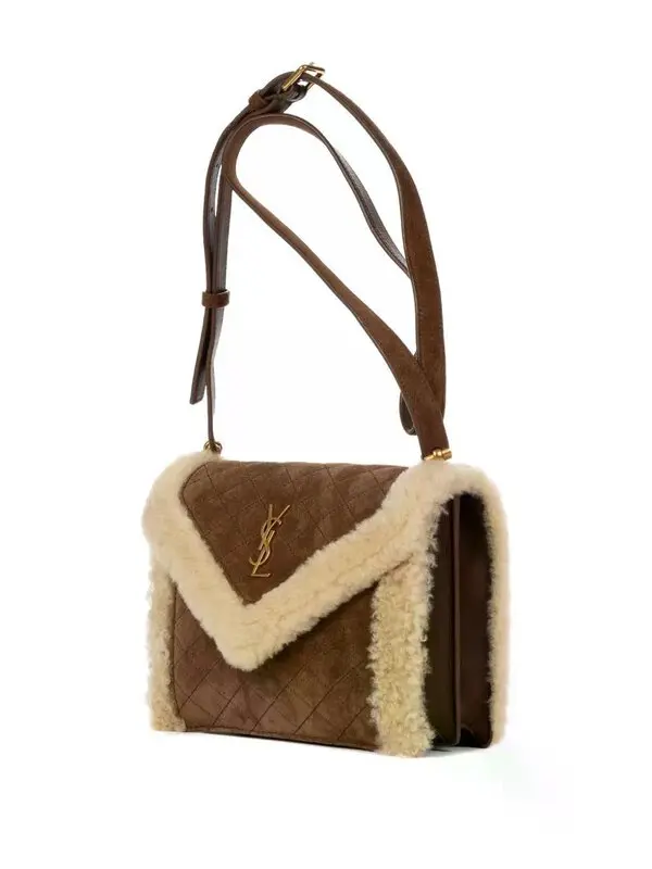 Saint Laurent Quilted Suede Mini Bag With Shearling Trim