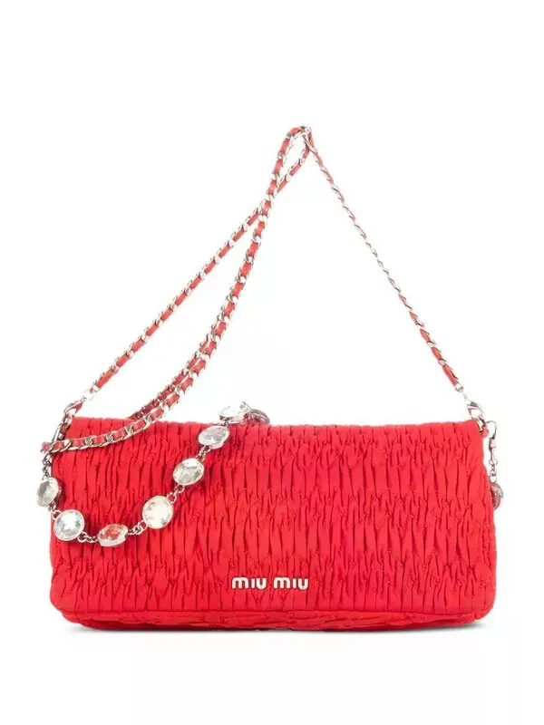 Miu Miu Pleated Crystal-embellished Bag - Red