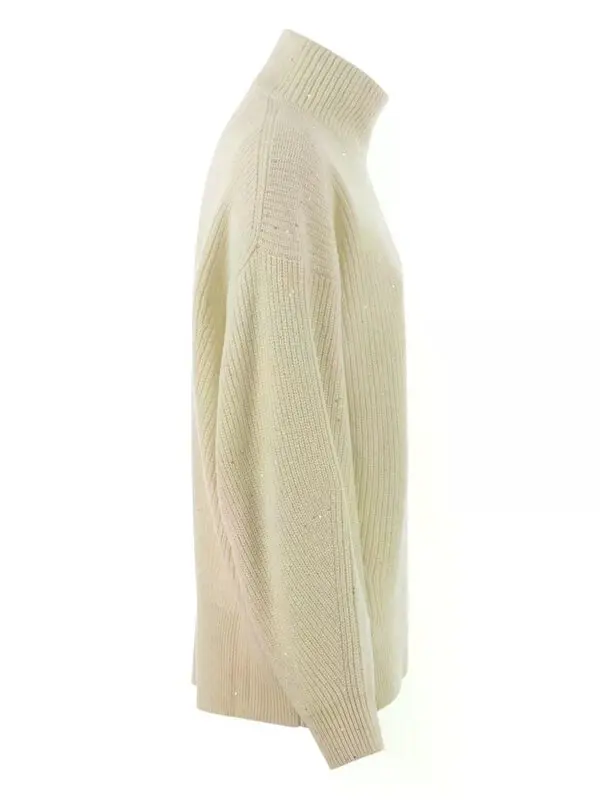 Brunello Cucinelli Ribbed Sequin Embellished Cashmere Blend Sweater