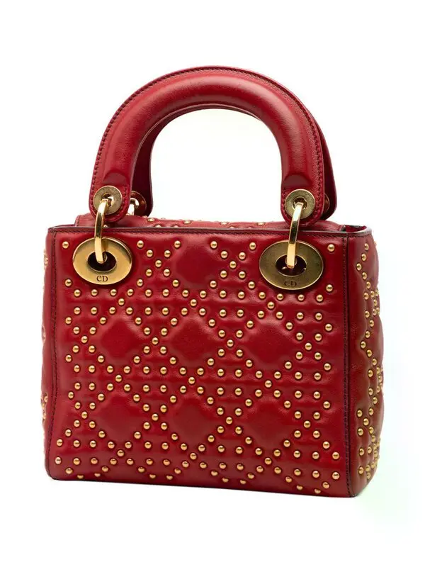 Dior 2017 Mini Lambskin Cannage Studded Lady Satchel - Red