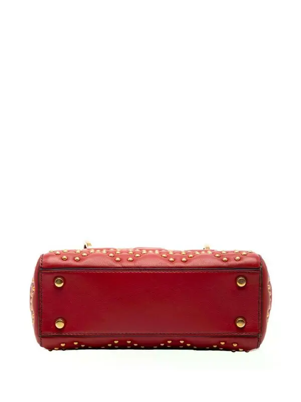 Dior 2017 Mini Lambskin Cannage Studded Lady Satchel - Red