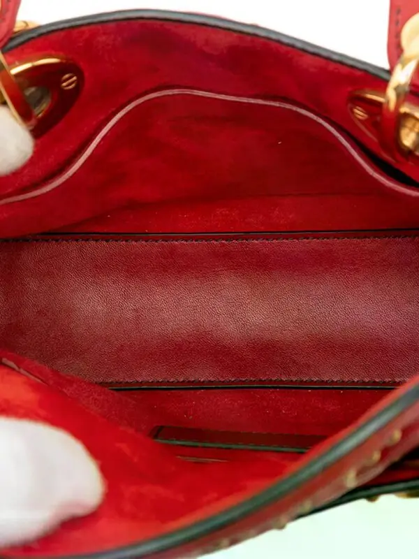 Dior 2017 Mini Lambskin Cannage Studded Lady Satchel - Red