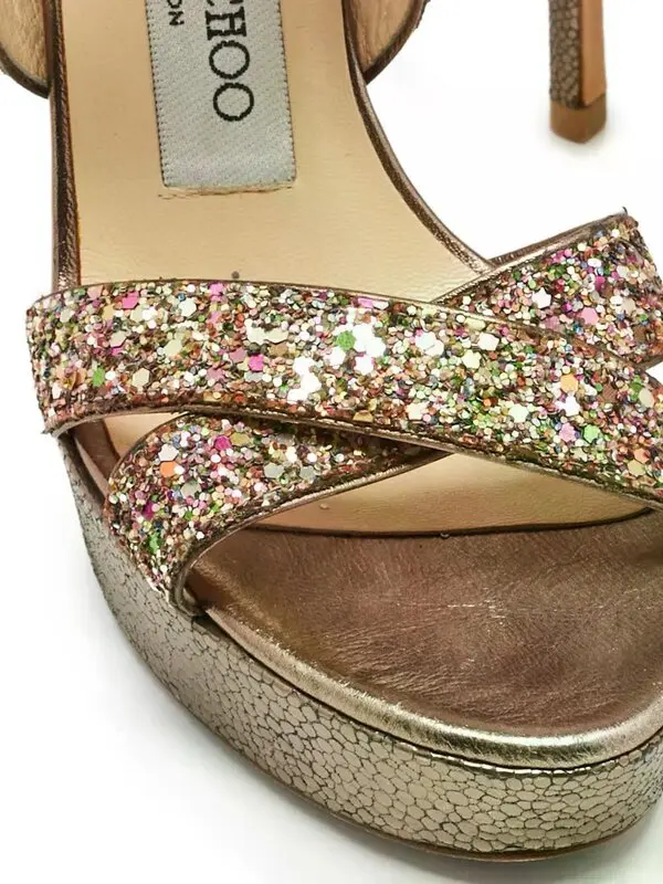 JIMMY CHOO Glitter Platform Stiletto Sandals - Brown