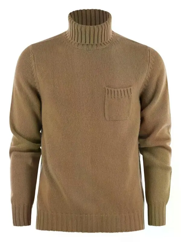 Fedeli Ribbed Pocket Turtleneck Sweater - Brown