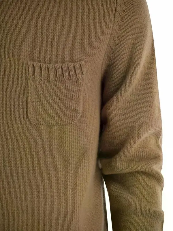Fedeli Ribbed Pocket Turtleneck Sweater - Brown