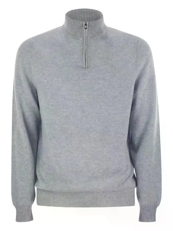 Fedeli Long-sleeved Half-zip Sweater - Blue