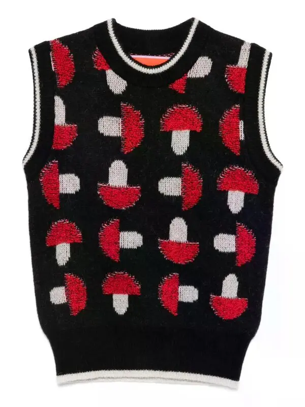 La DoubleJ Mushroom Motif Vest - Black