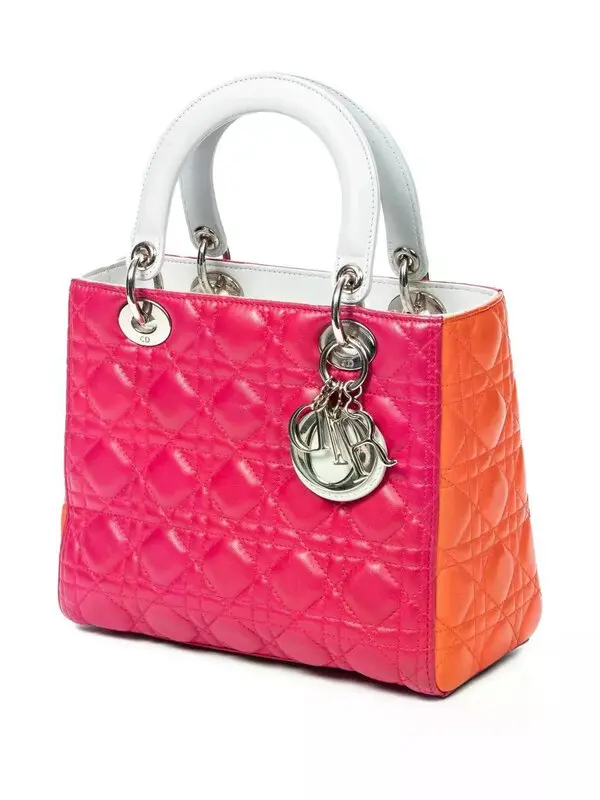 Dior 2000s Quilted Top-handle Bag With Charm - Pink