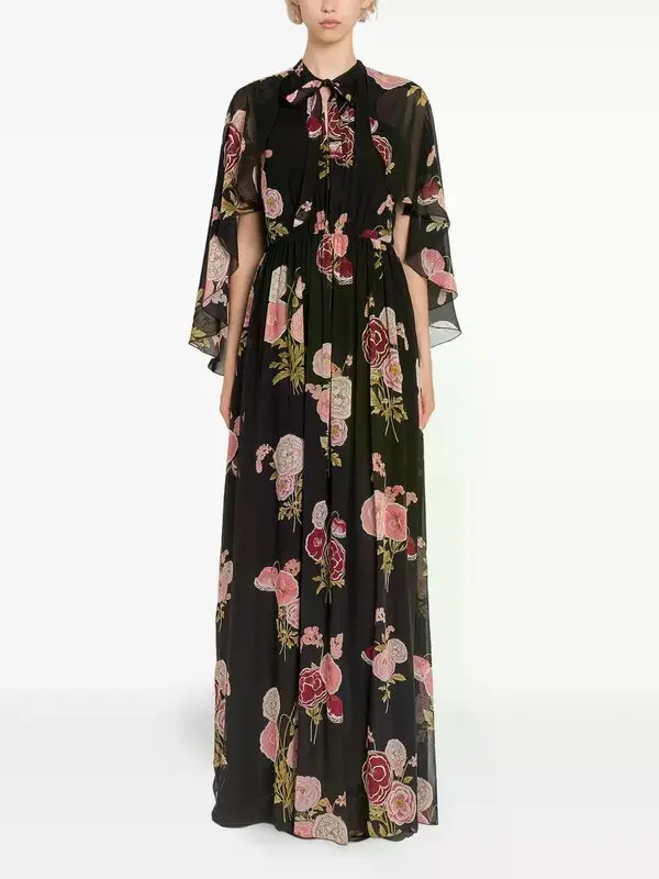 Giambattista Valli Tie-neck Floral Maxi Dress