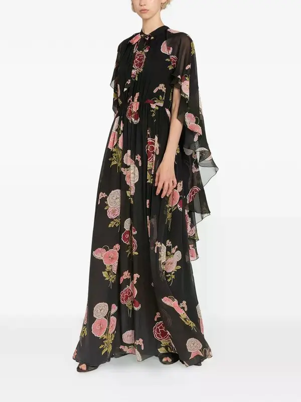 Giambattista Valli Tie-neck Floral Maxi Dress