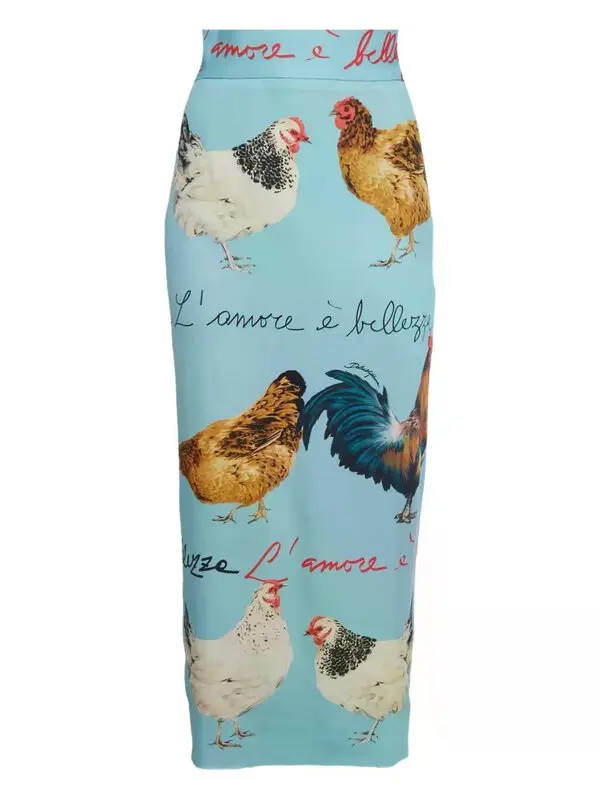 Dolce & Gabbana Crepe Chicken-print Midi Skirt - Blue
