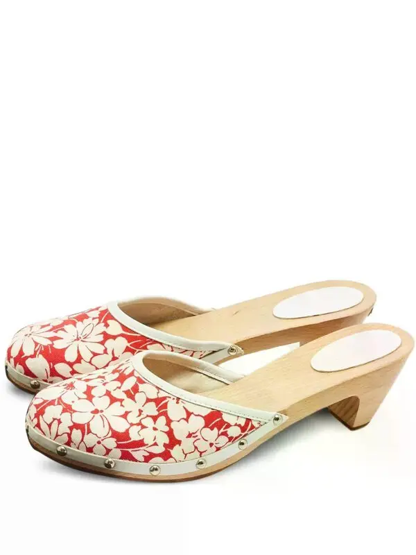 Burberry Floral-print Leather Mules - Red