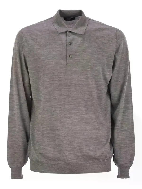 Fedeli Three-button Virgin-wool Polo Shirt - Grey