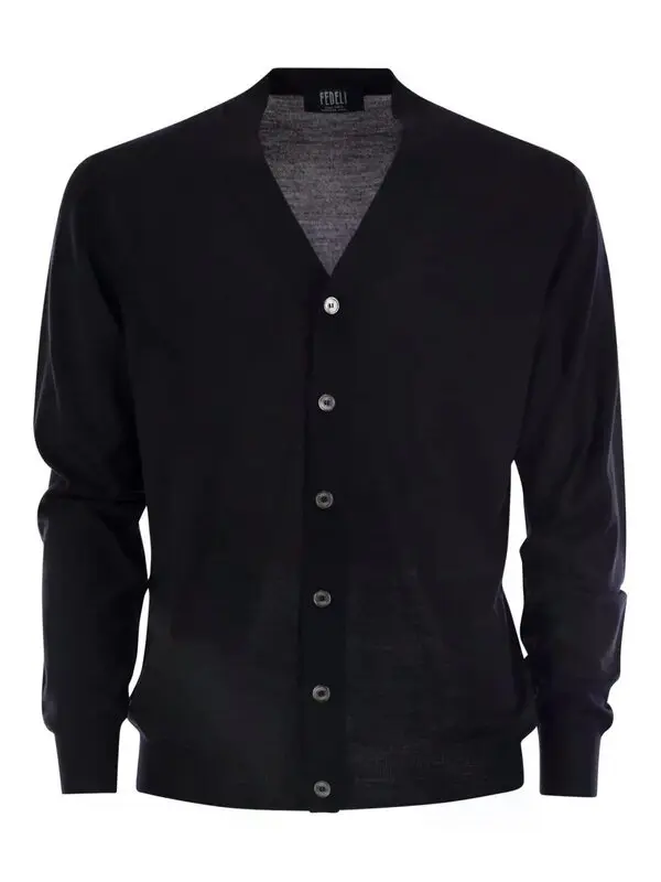 Fedeli V-neck Buttoned Cardigan - Blue