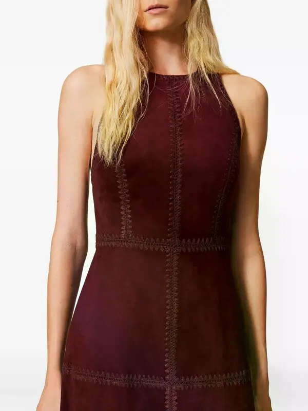TWINSET Embroidery Suede Midi Dress