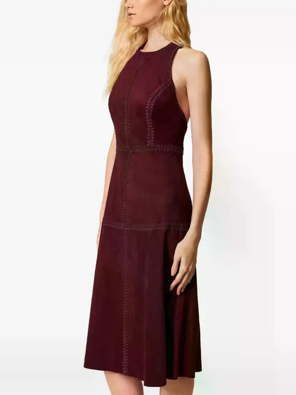 TWINSET Embroidery Suede Midi Dress