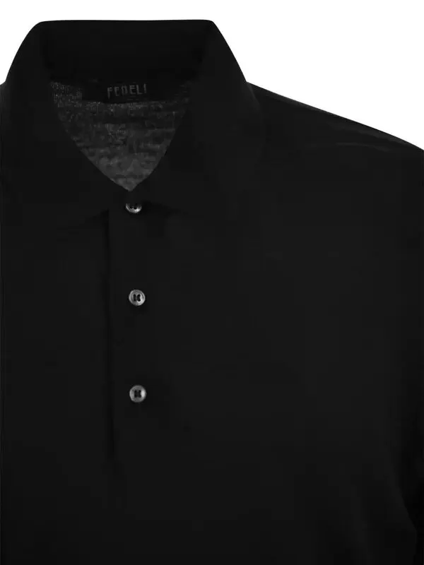 Fedeli Three-button Long-sleeve Polo Shirt - Black