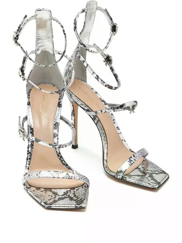 GIANVITO ROSSI Embossed Ribbon Sandals - Silver