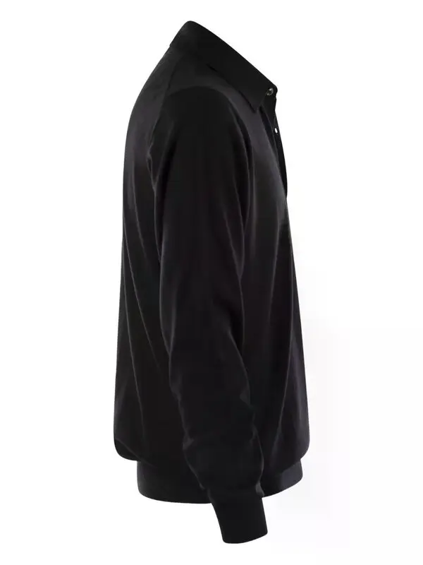 Fedeli Three-button Long-sleeve Polo Shirt - Black