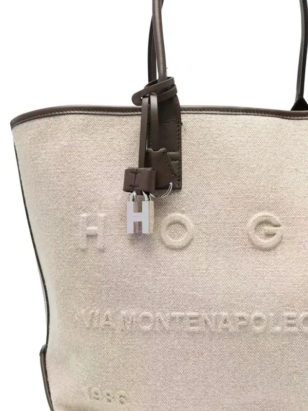 Hogan Embossed-logo Padlock Tote - Neutrals